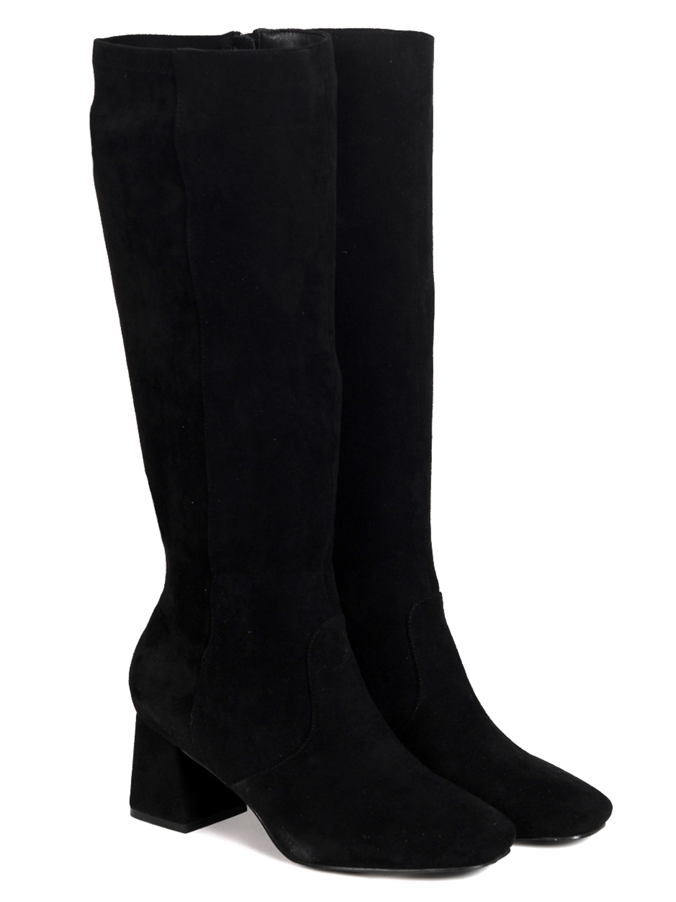 Black Faux Suede Block Heeled Knee High Boot – Linzi