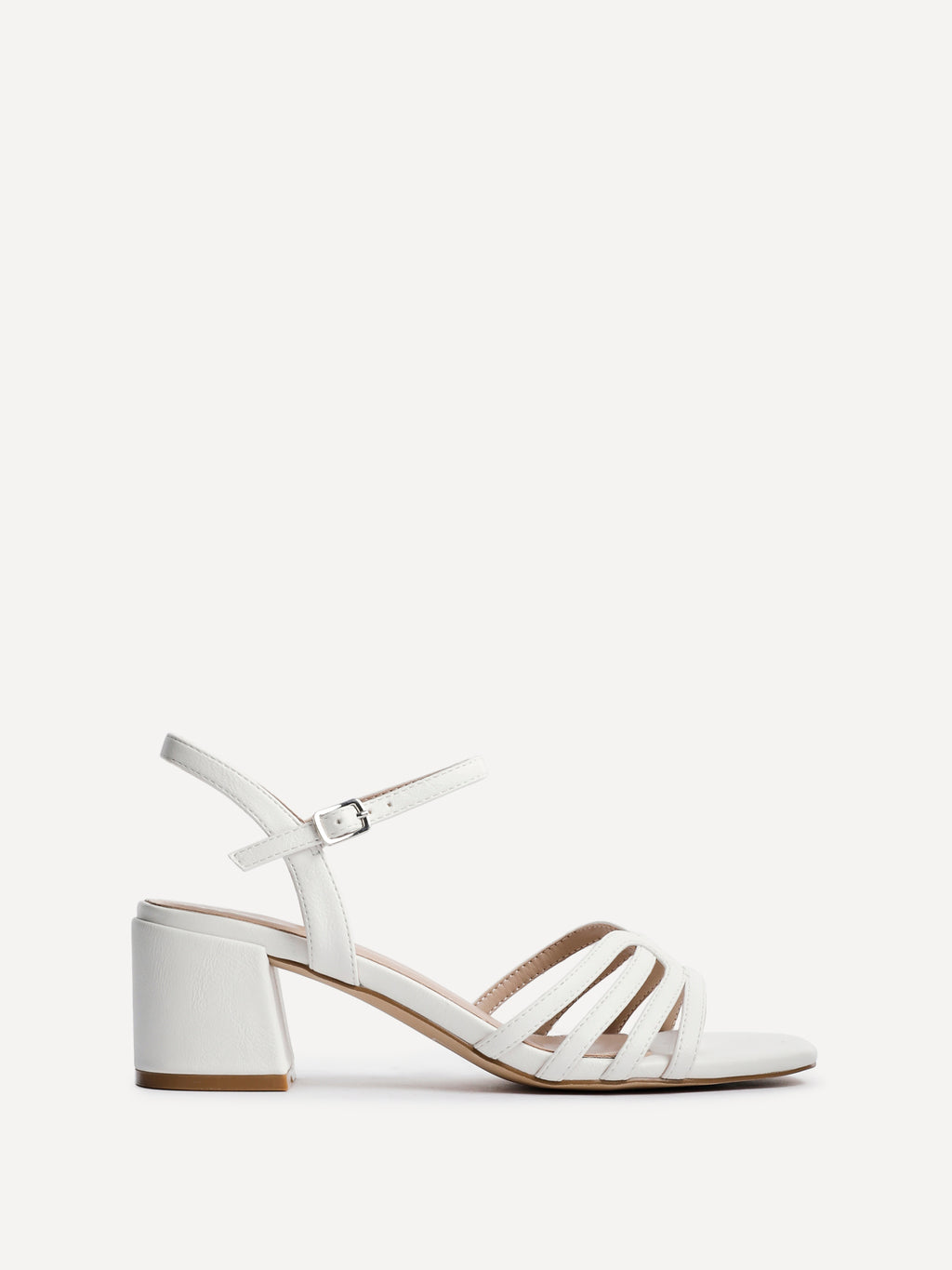 White Faux Leather Strappy Heeled Sandals With T-Bar – Linzi