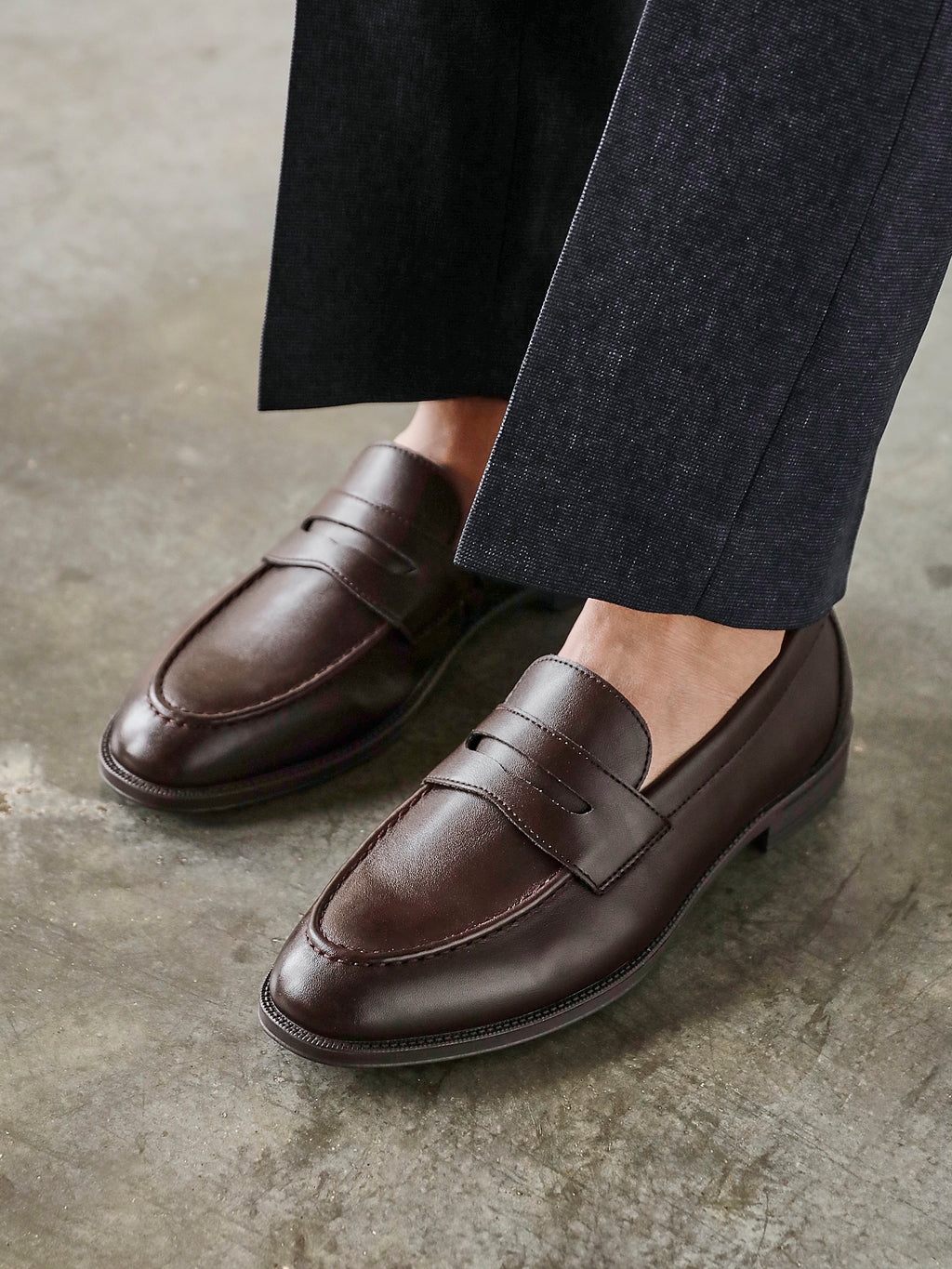 Mens Dark Brown Faux Leather Penny Loafers – Linzi