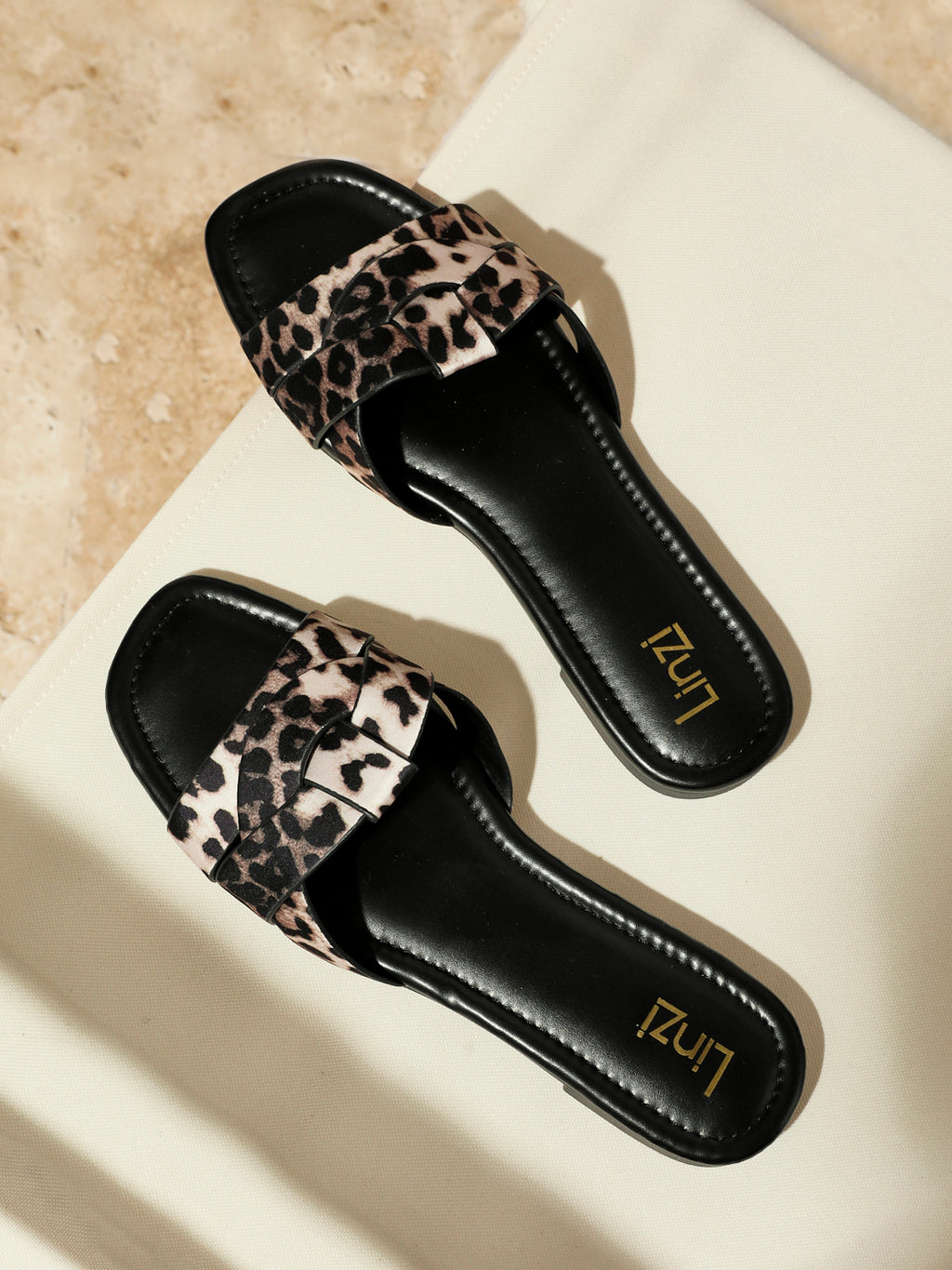 Leopard Print Slider With Woven Front Strap – Linzi