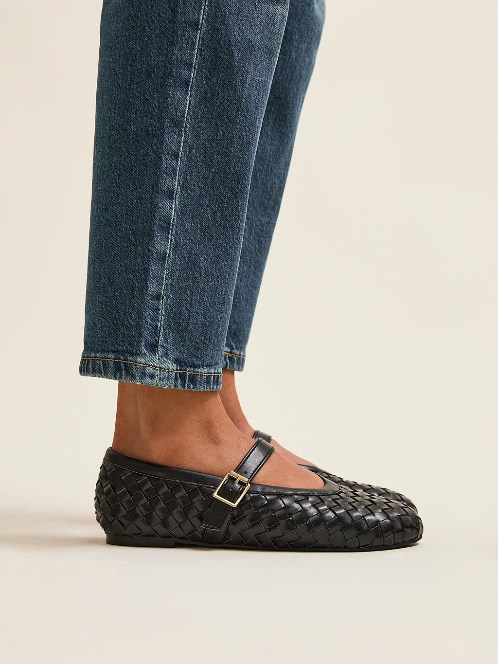Black Faux Leather Woven Mary Jane Pump – Linzi