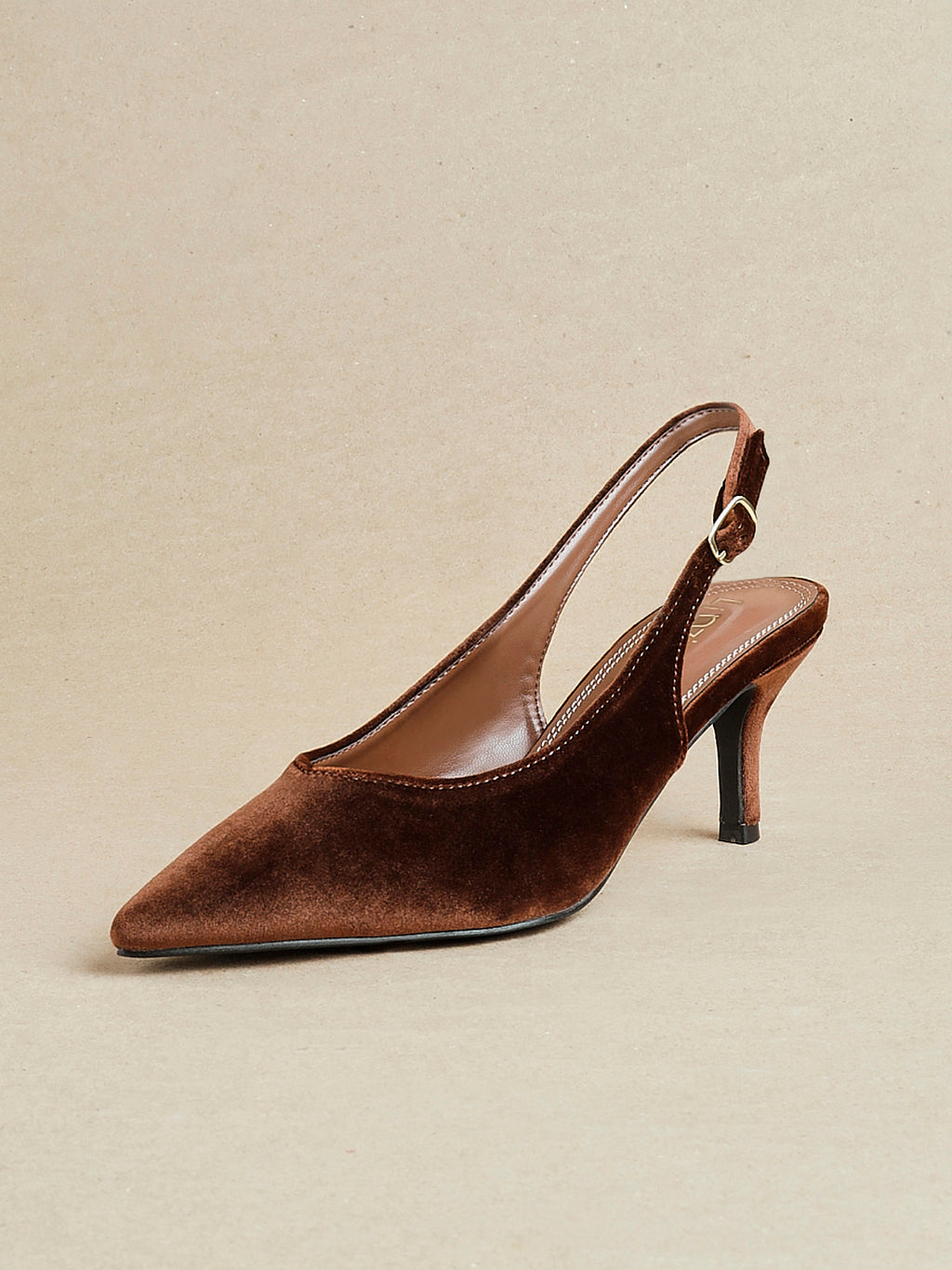 Brown Velvet Pointed Slingback Court Heels – Linzi