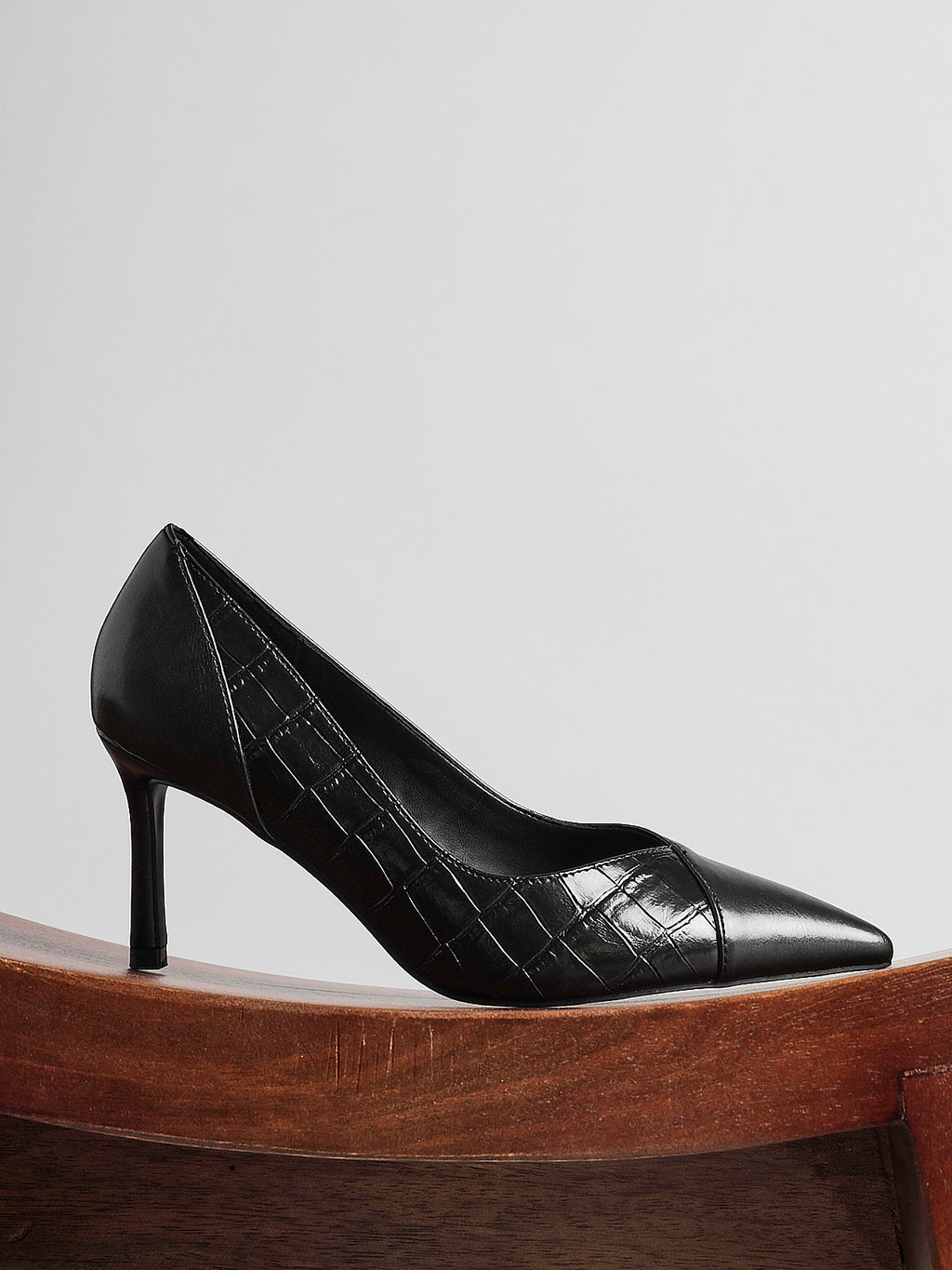 Black Faux Leather Mix Croc Court Heel – Linzi