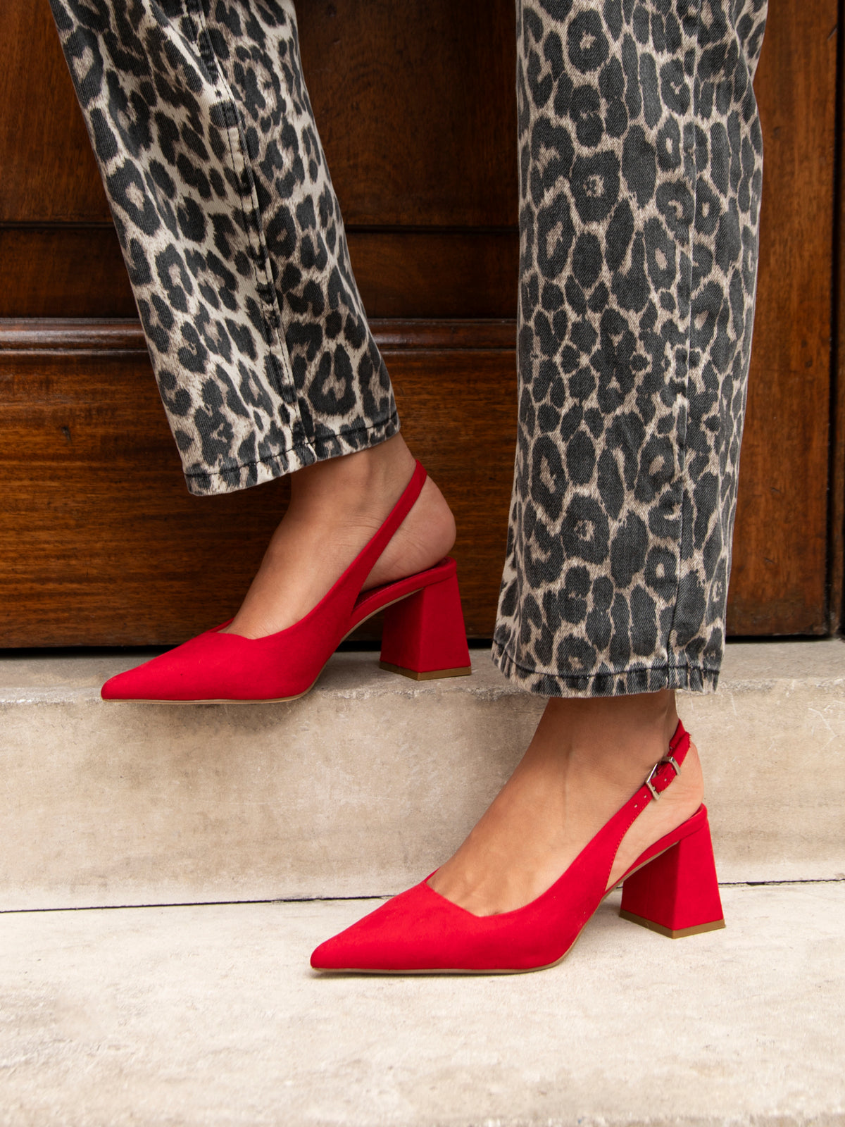 Red Faux Suede Block Heeled Court Heel – Linzi