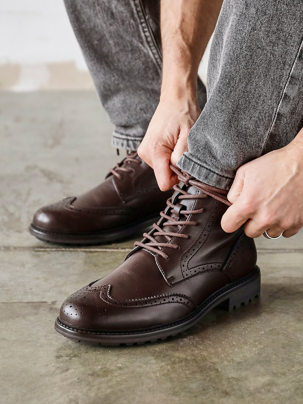 Mens Black Faux Leather Brogue Boots – Linzi