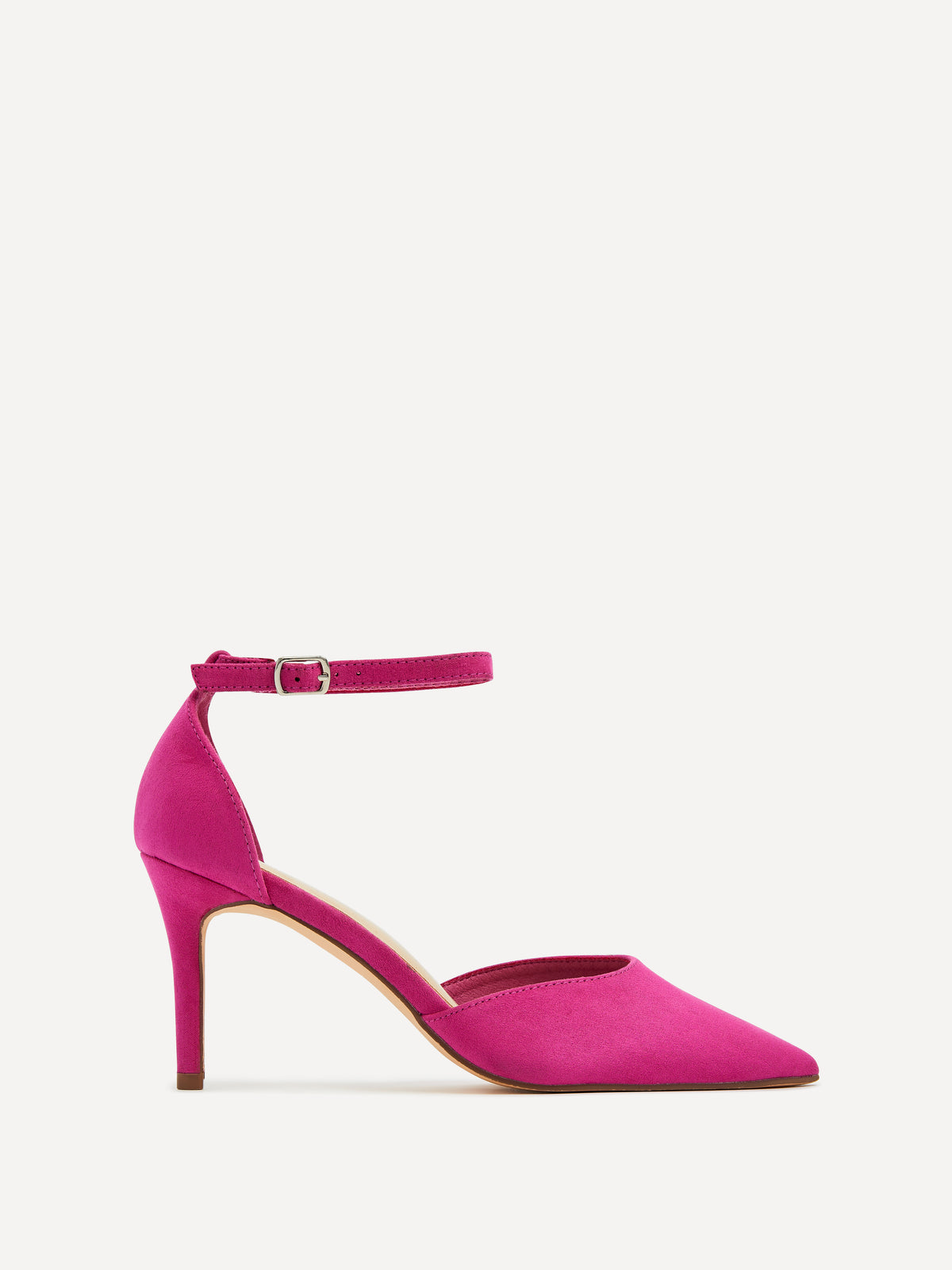 Fuchsia Suede Stiletto Court Heel With Ankle Strap – Linzi