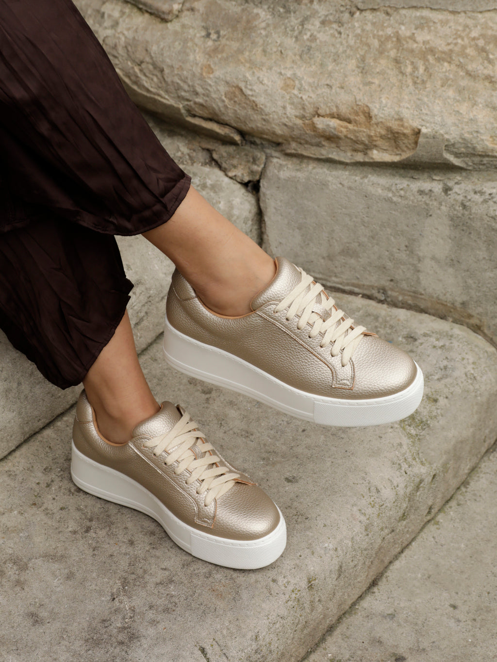 Gold Faux Leather Platform Trainer – Linzi