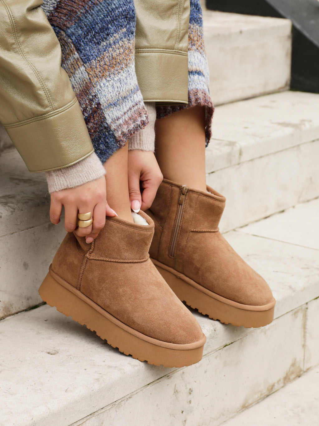 Chestnut Faux Suede Platform Ankle Boot With Inside Zip – Linzi