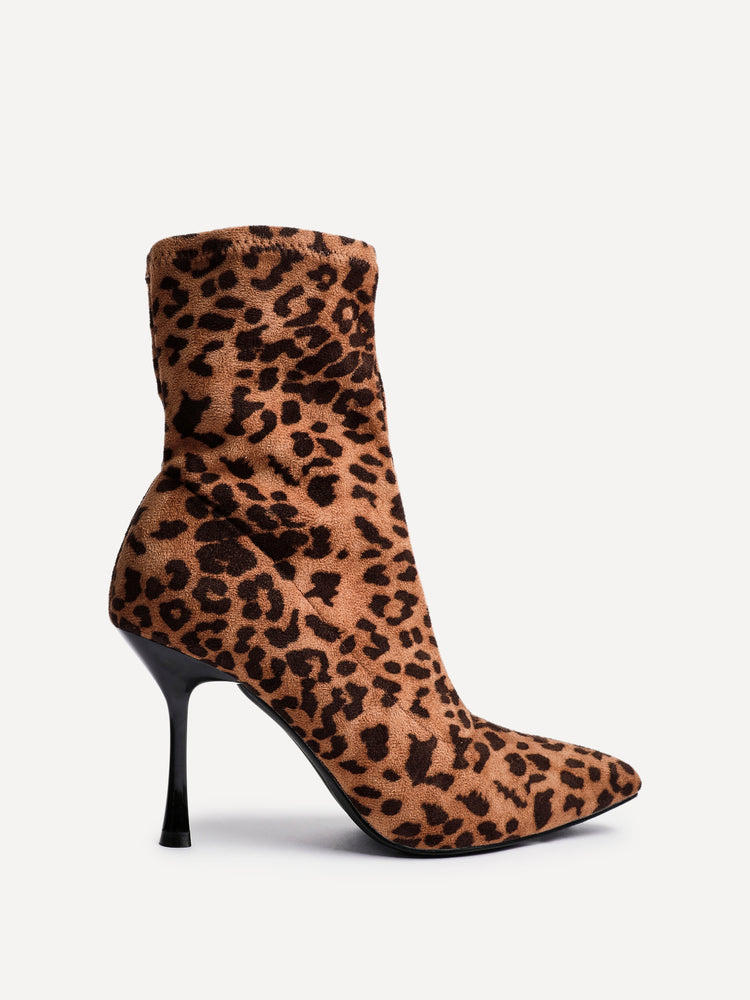 Leopard Print Ankle Sock Boot With Stiletto Heel – Linzi