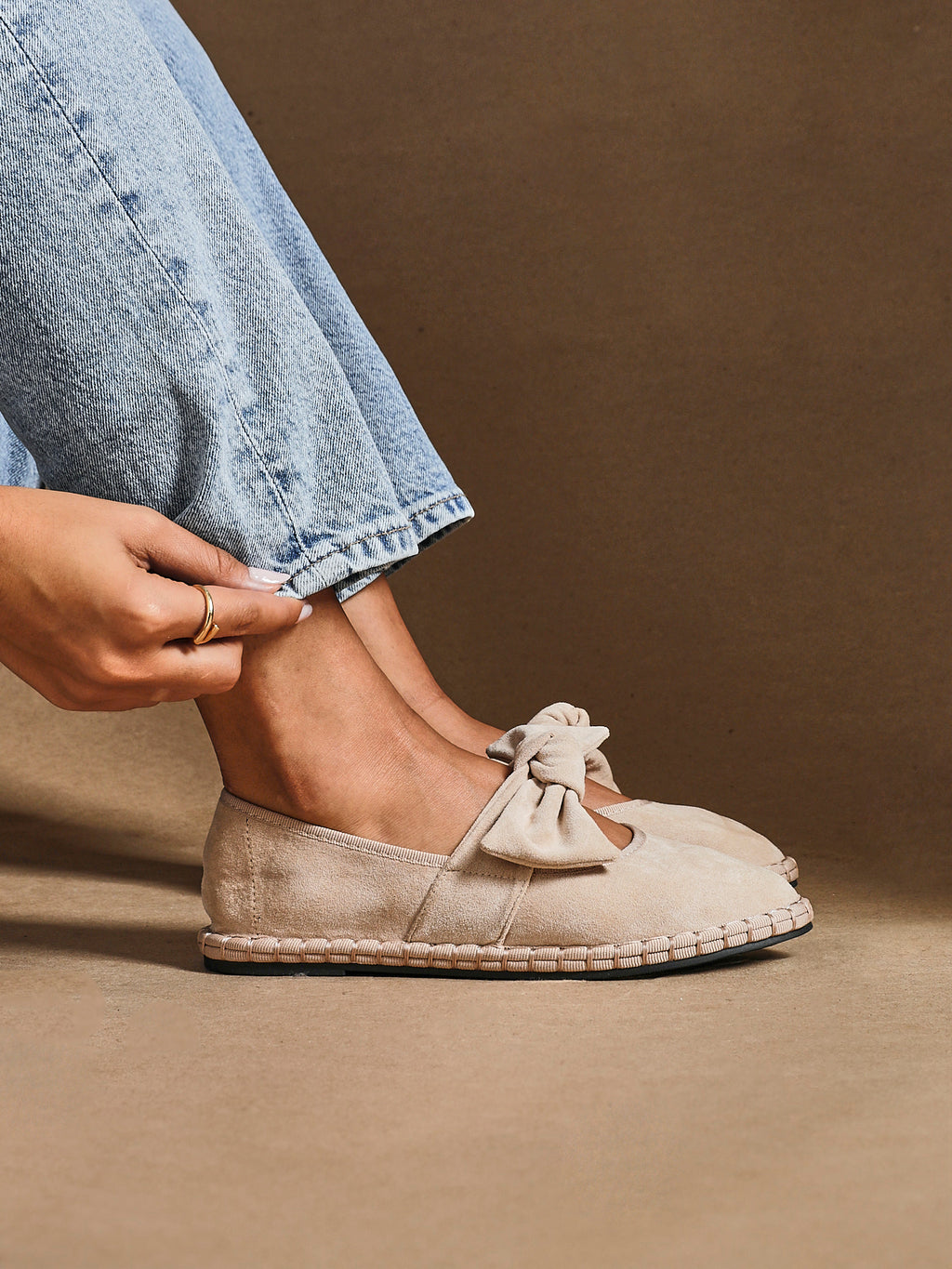 Beige Faux Suede Mary Jane With Bow Detail – Linzi