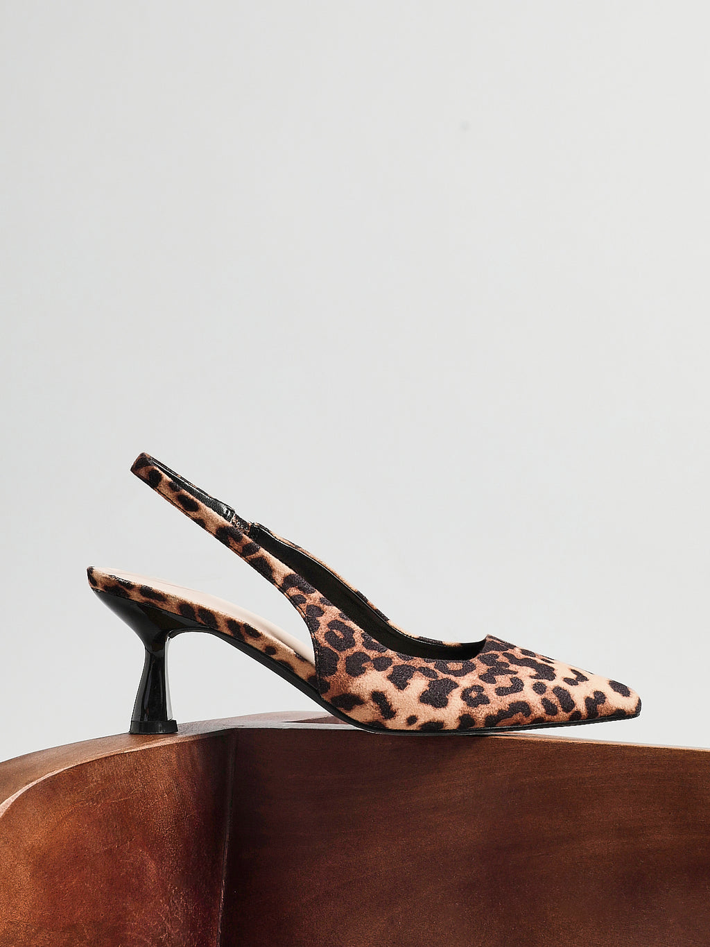 Leopard Print Faux Suede Sling Back Low Court Heel – Linzi