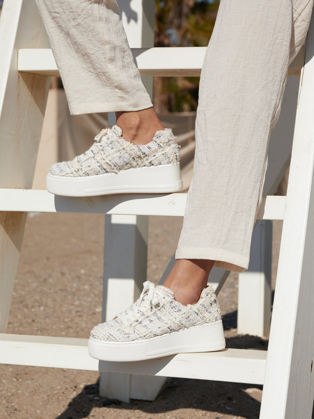 White Tweed Platform Trainer – Linzi