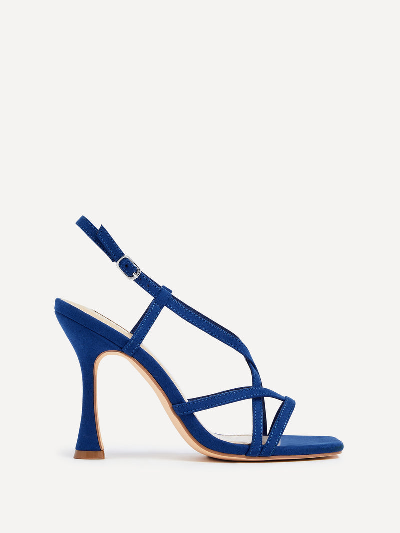 Cobalt Blue Suede Square Toe High Heel With Crossover straps – Linzi