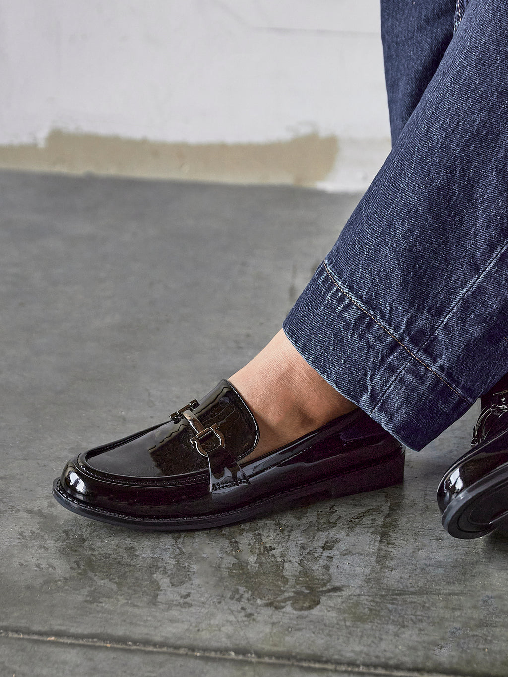 Black Patent Slip On Loafer With Front Tab Detail – Linzi