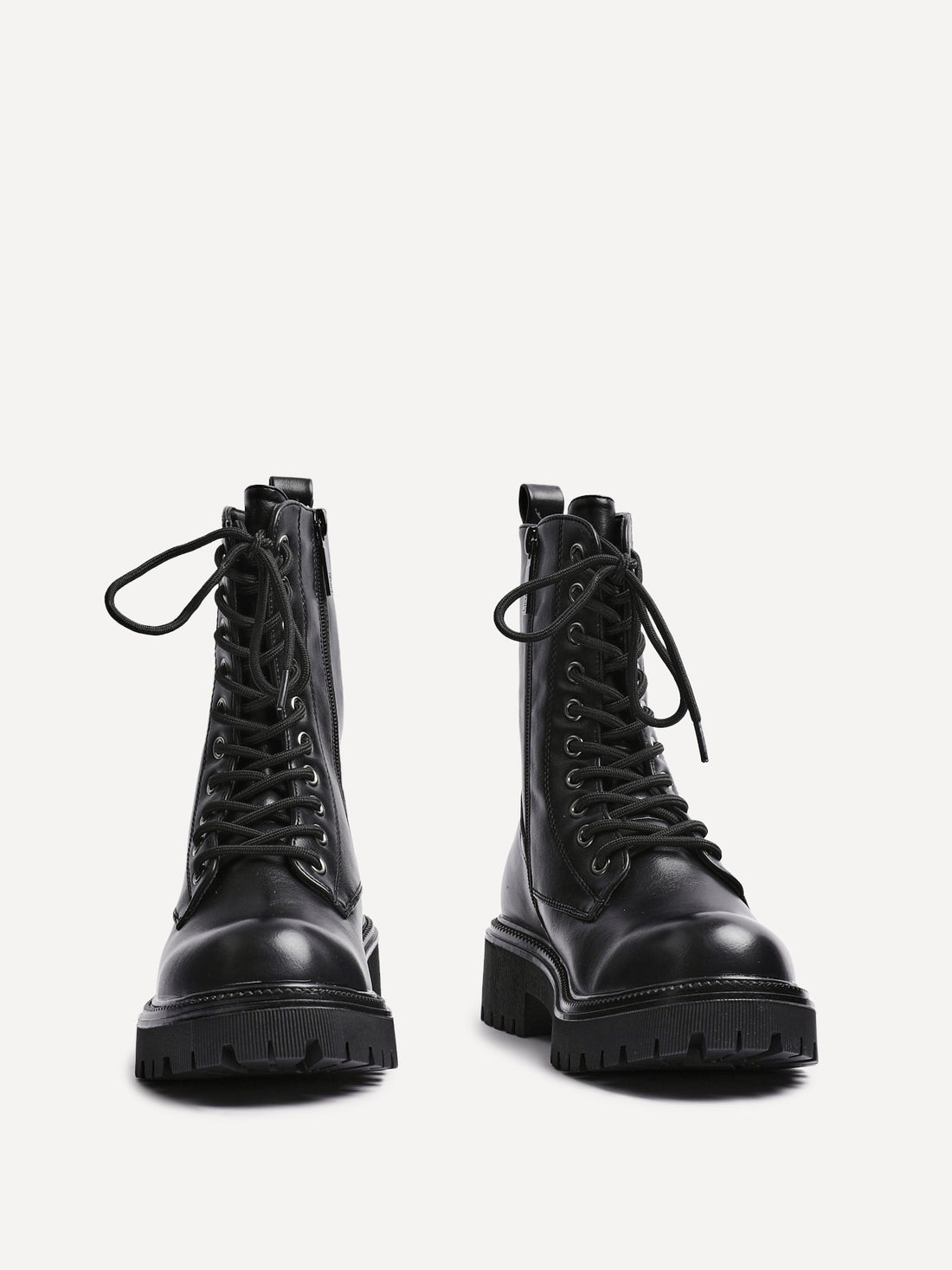 Black Faux Leather Lace Up Military Boot With Eyelet Detailing – Linzi