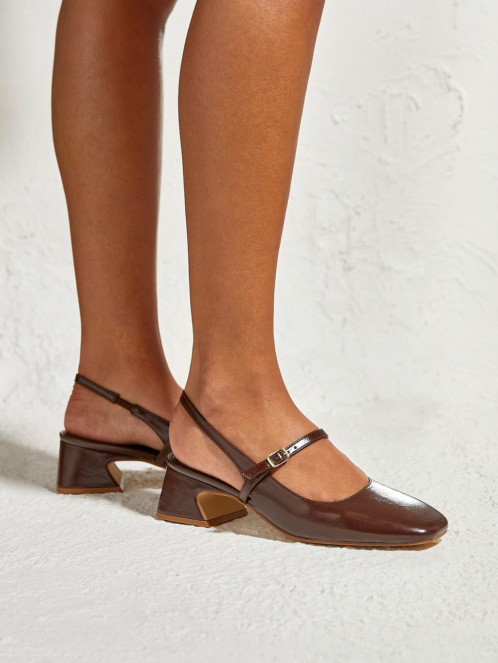 Brown Faux Leather Slingback Courts With Buckle Detail – Linzi