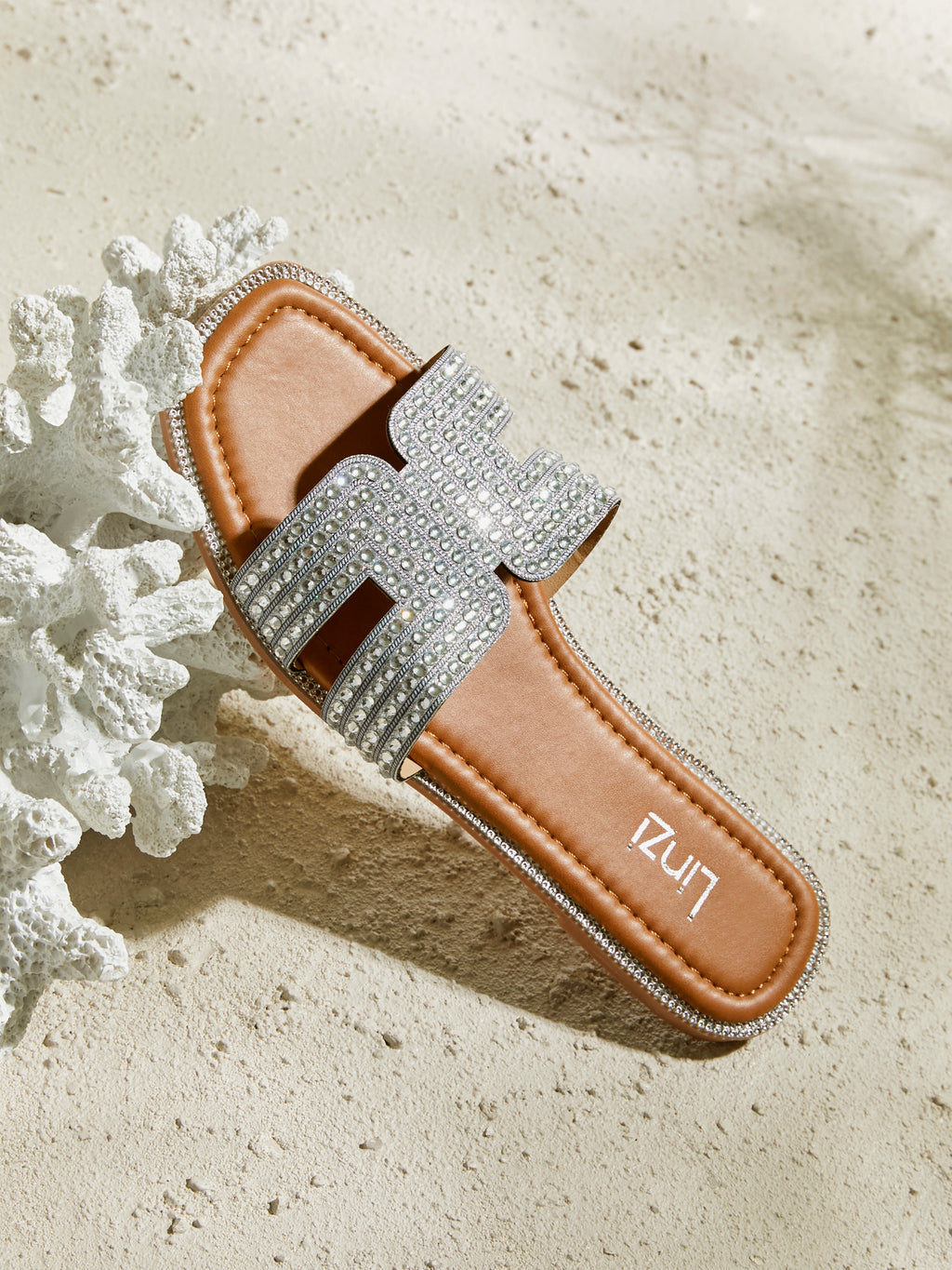 Silver Diamante Link Design Flat Sandal – Linzi