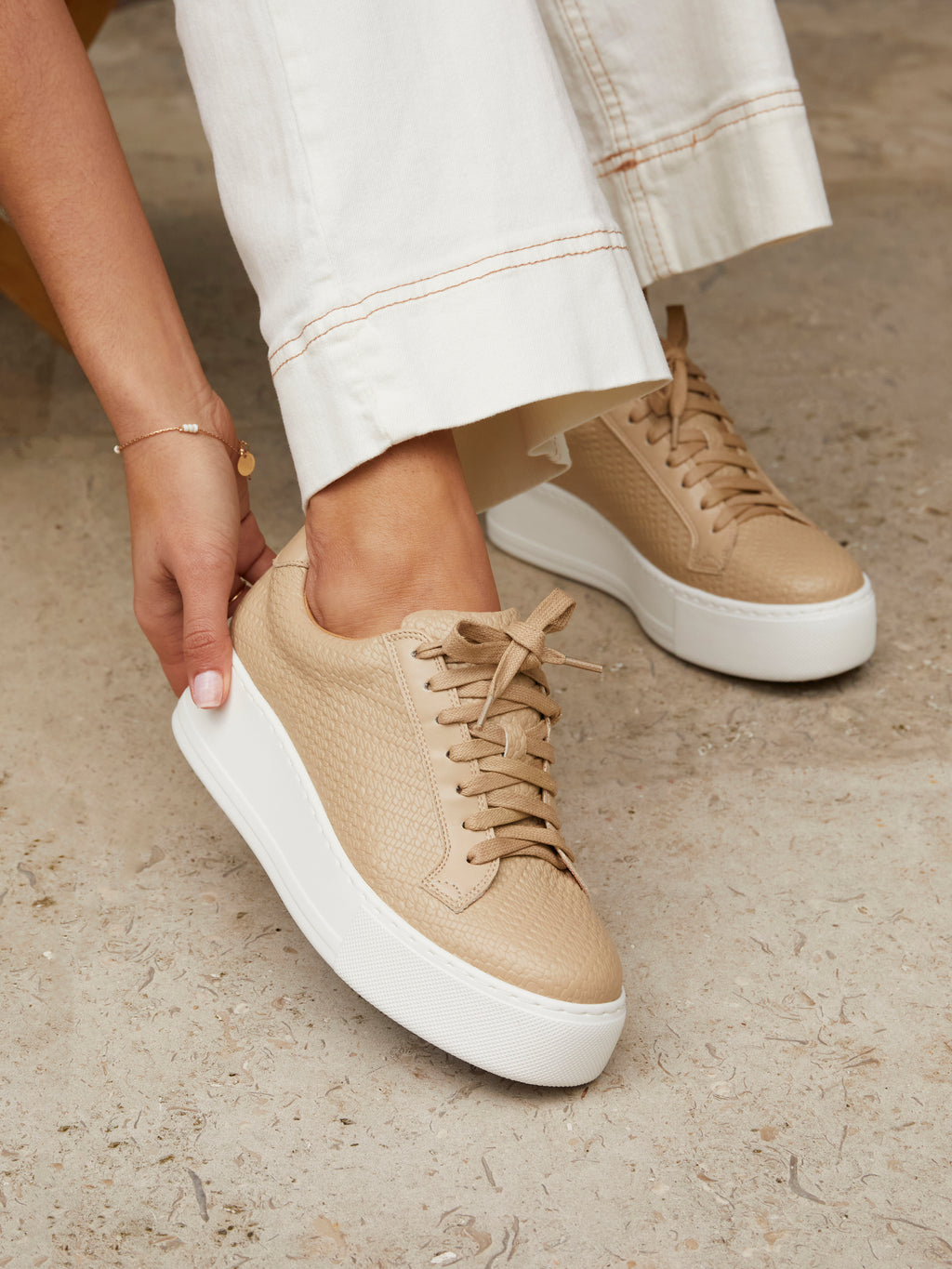 Mocha Textured Faux Leather Platform Trainer – Linzi