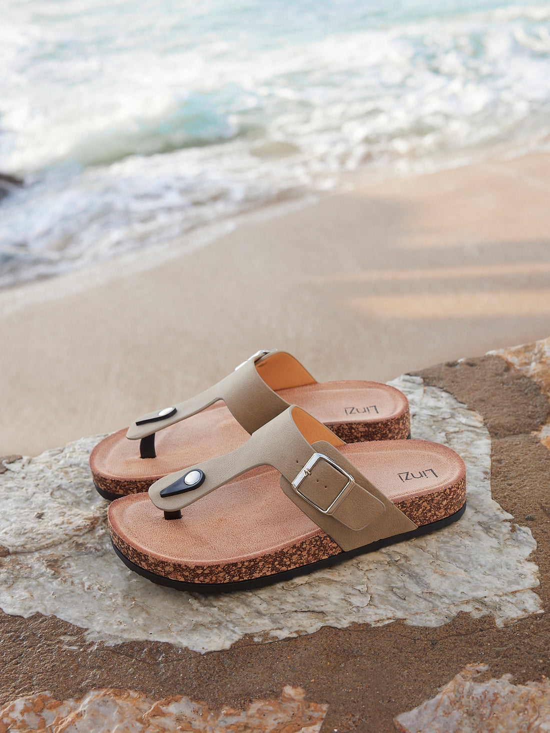 View Taupe Soft Footbed Flat Sandals – Linzi