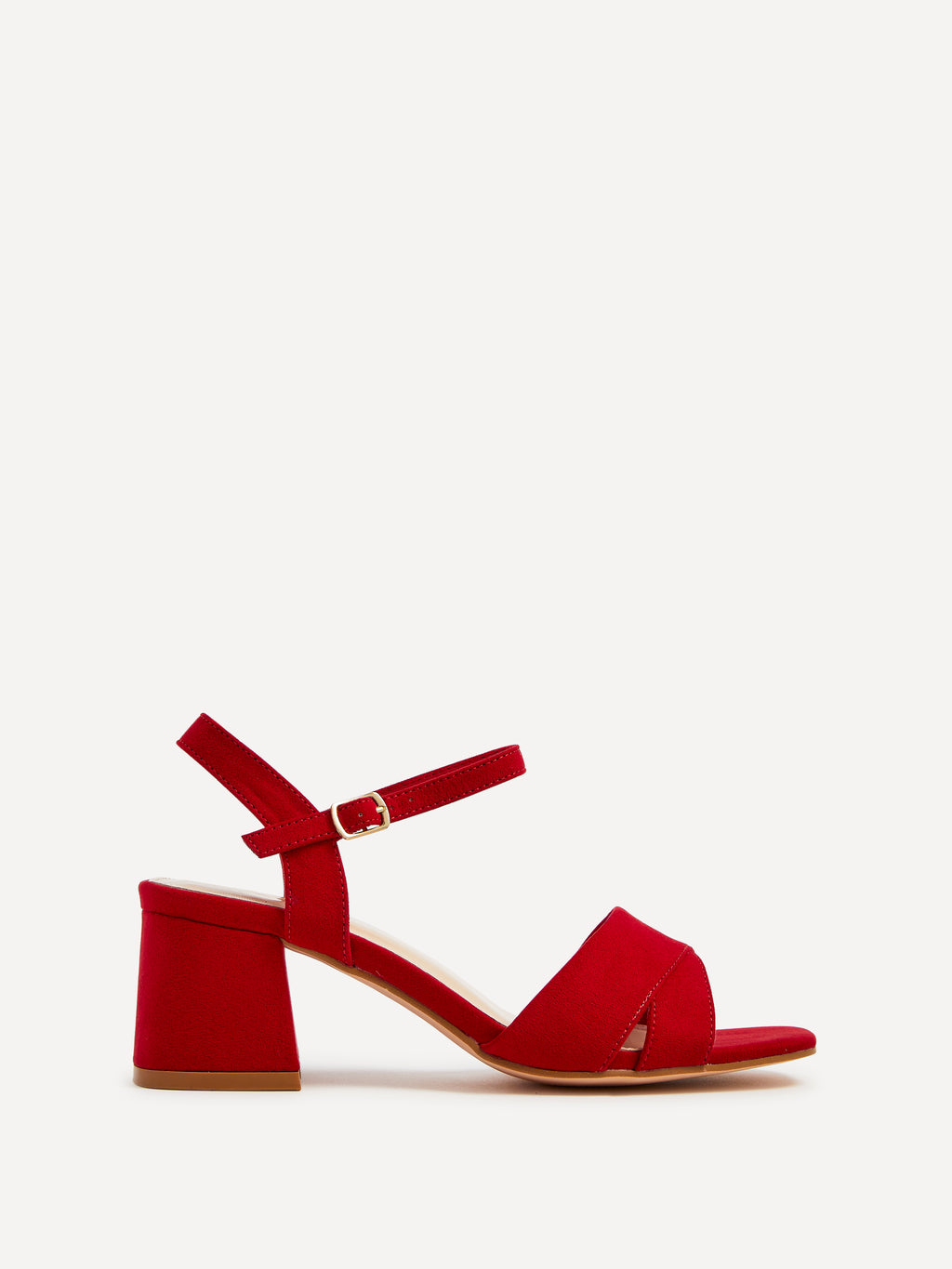 Wide Fit Red Faux Suede Block Heeled Sandals – Linzi