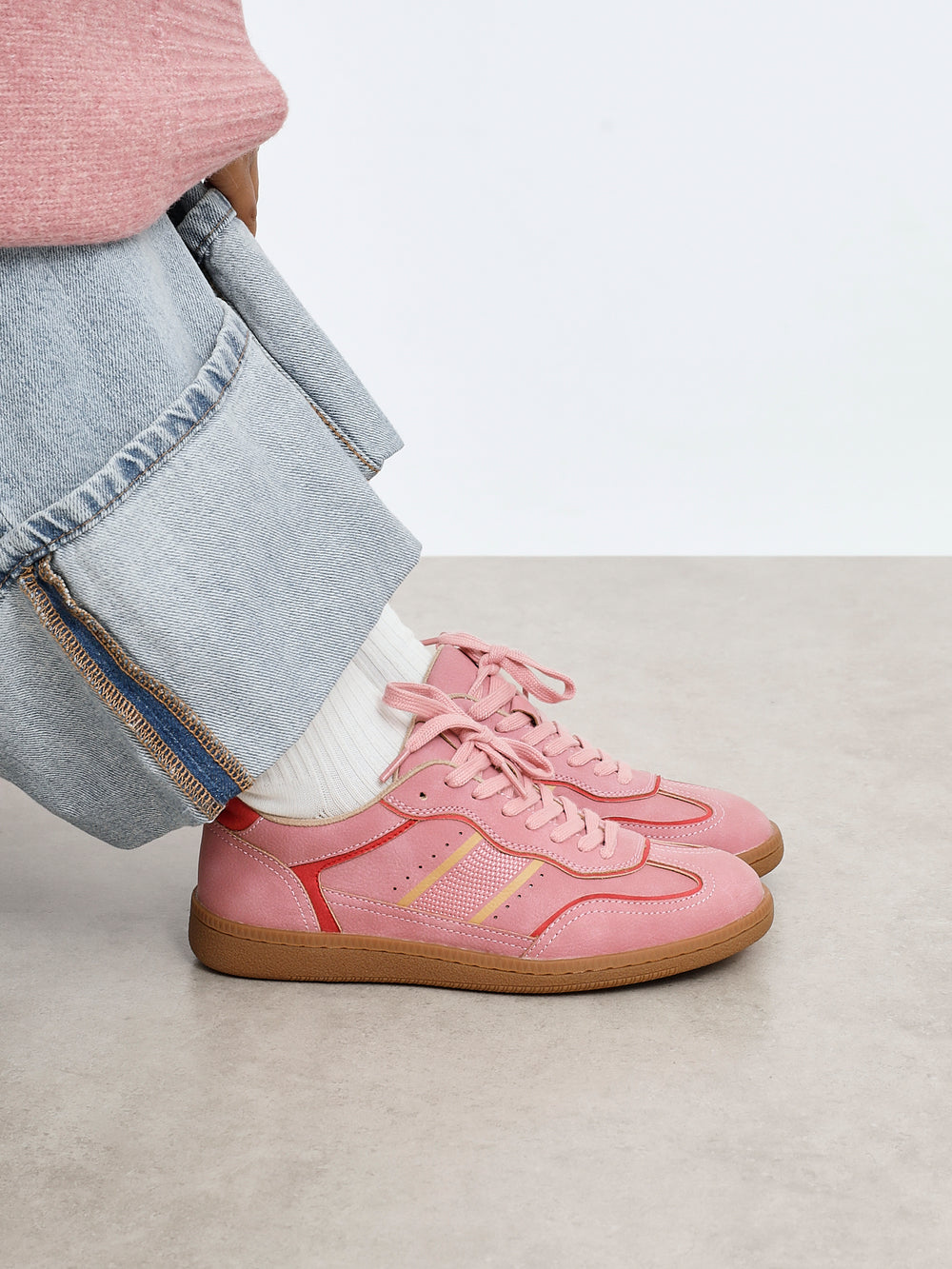 Pink & Red Retro Style Trainers With Gum Sole – Linzi