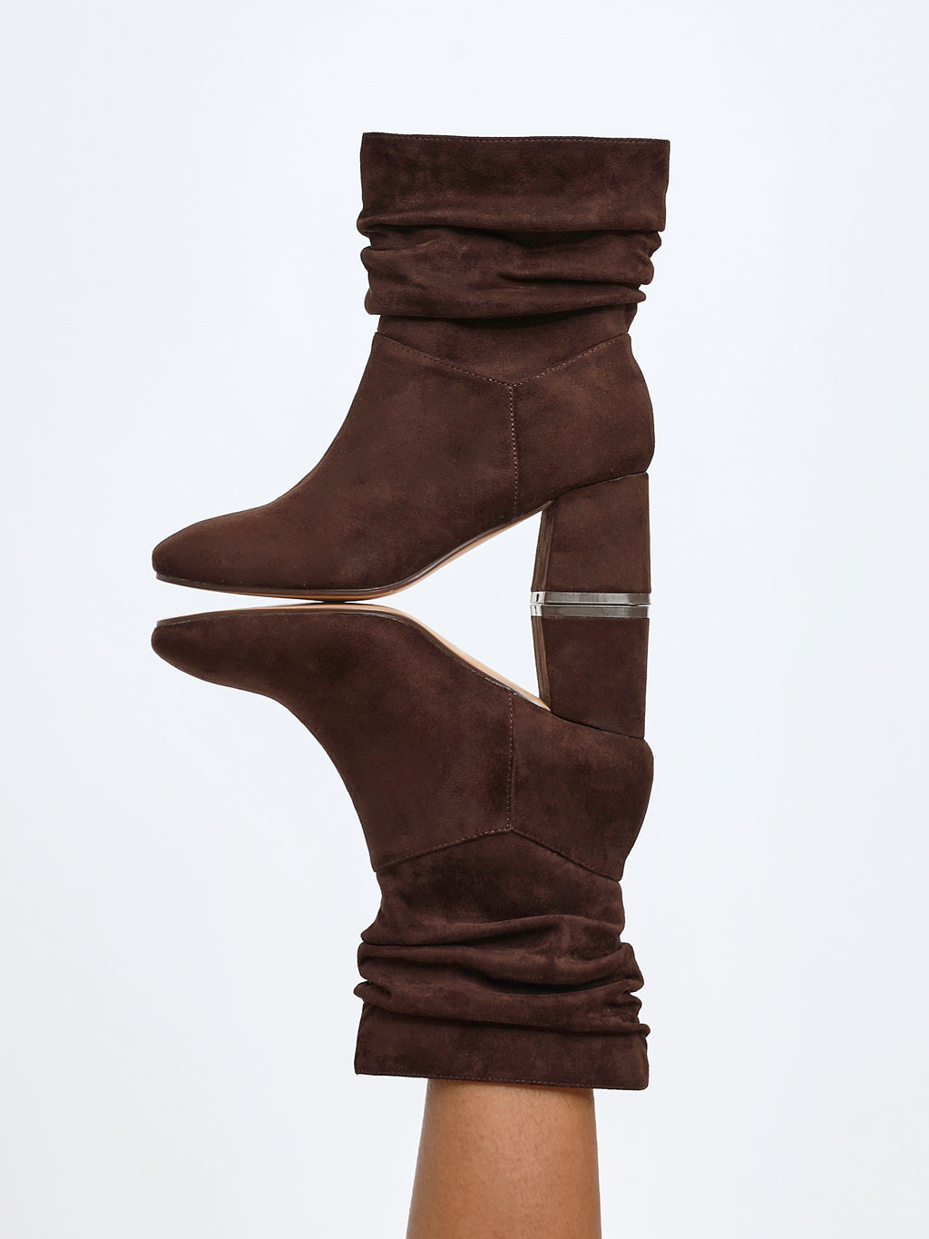Wide Fit Brown Faux Suede Ruched Heeled Ankle Boot – Linzi