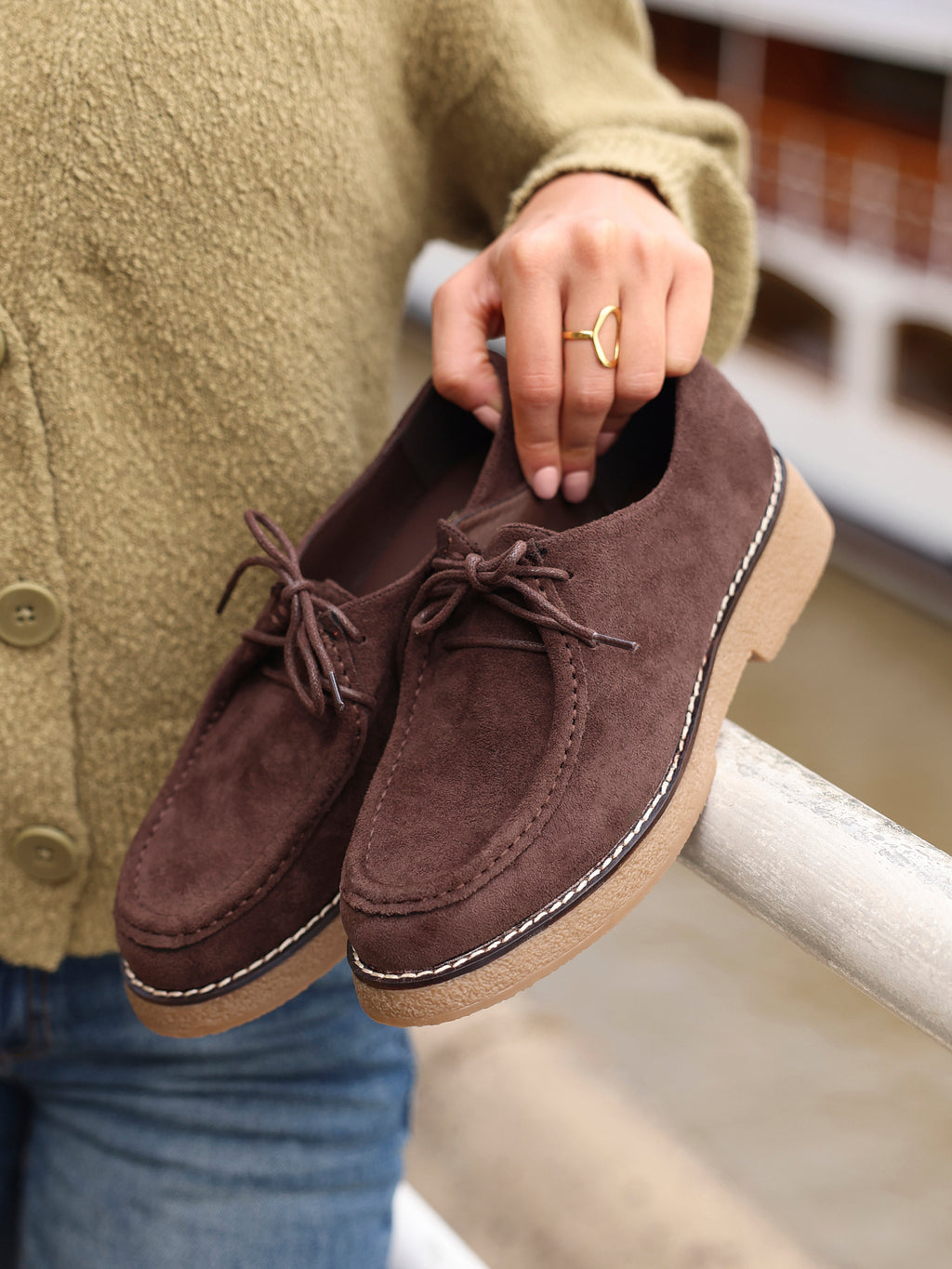 Brown Faux Suede Laced Chunky Loafer – Linzi