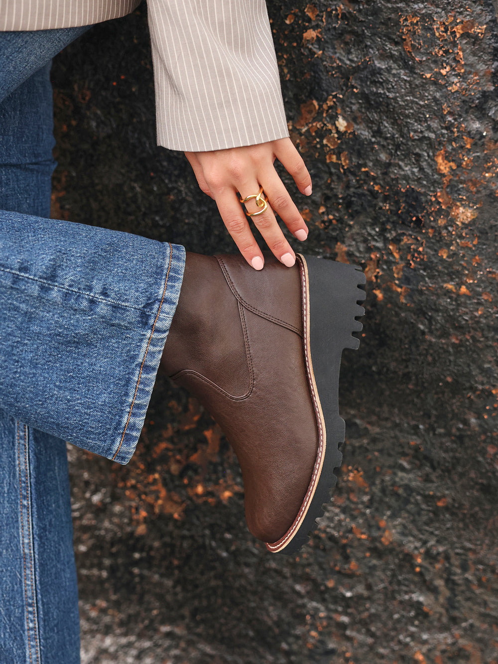 Wide Fit Brown Faux Leather Wedged Heel Ankle Boot – Linzi