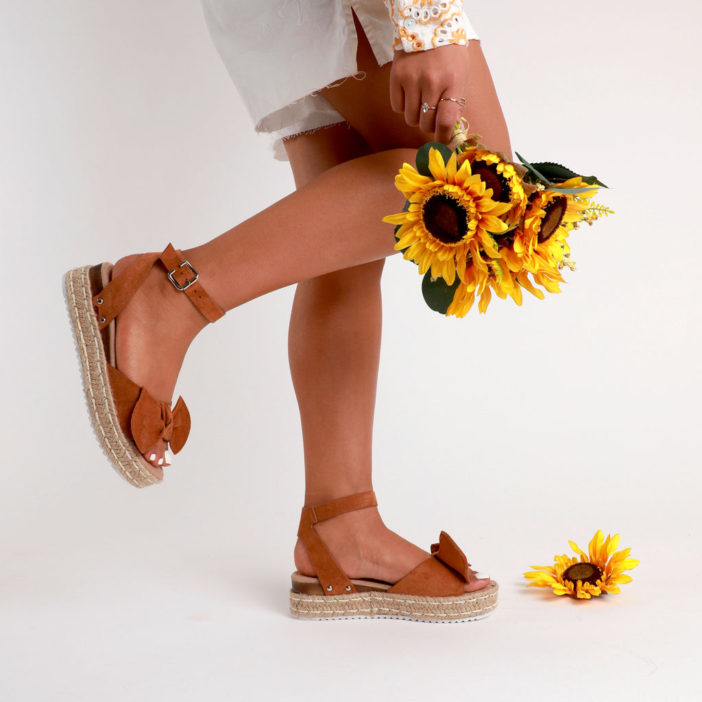 Tan Faux Suede Bow Detail Espadrille Inspired Platform Wedge – Linzi